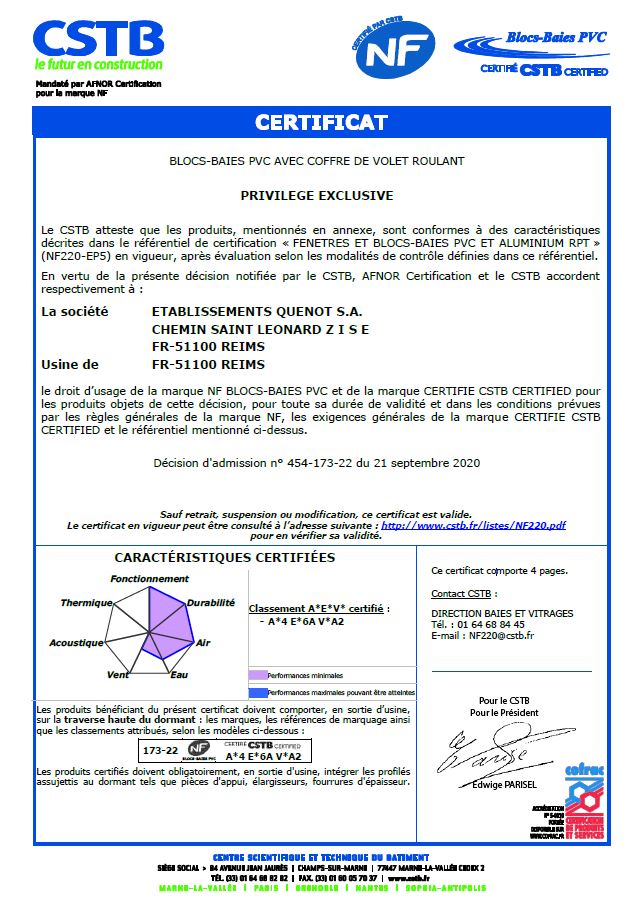 CSTB BLOC BAIE - Quénot Fenêtres